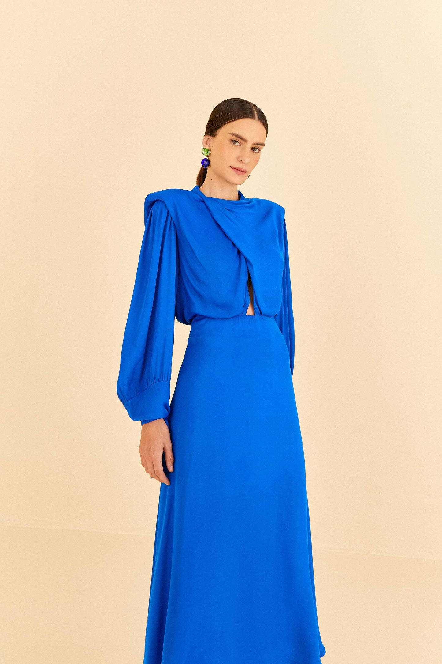 Blue Shoulder Pads Maxi Dress – FARM Rio