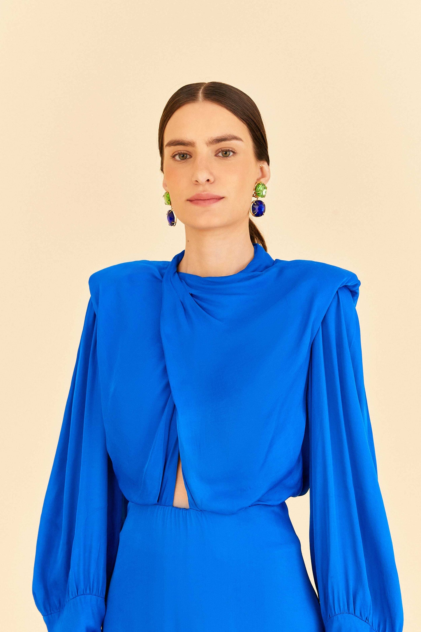 Blue Shoulder Pads Maxi Dress – FARM Rio